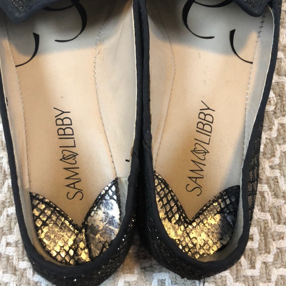 Sam & Libby Black And Gold Metallic Snake Print Flats… - Gem